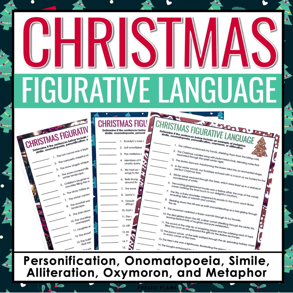 Christmas Figurative Language Assignments - Literary Devices Holiday ...
