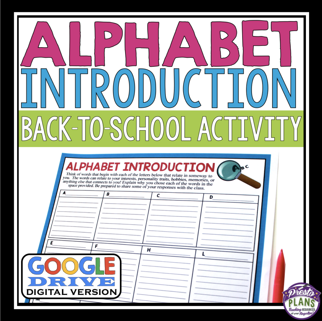 BACK TO SCHOOL ALPHABET INTRODUCTION - prestoplanners.com
