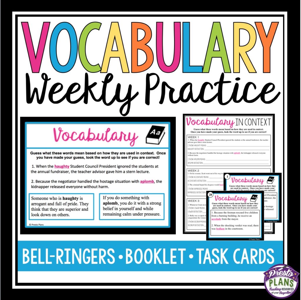 VOCABULARY BELL RINGERS & TASK CARDS - prestoplanners.com