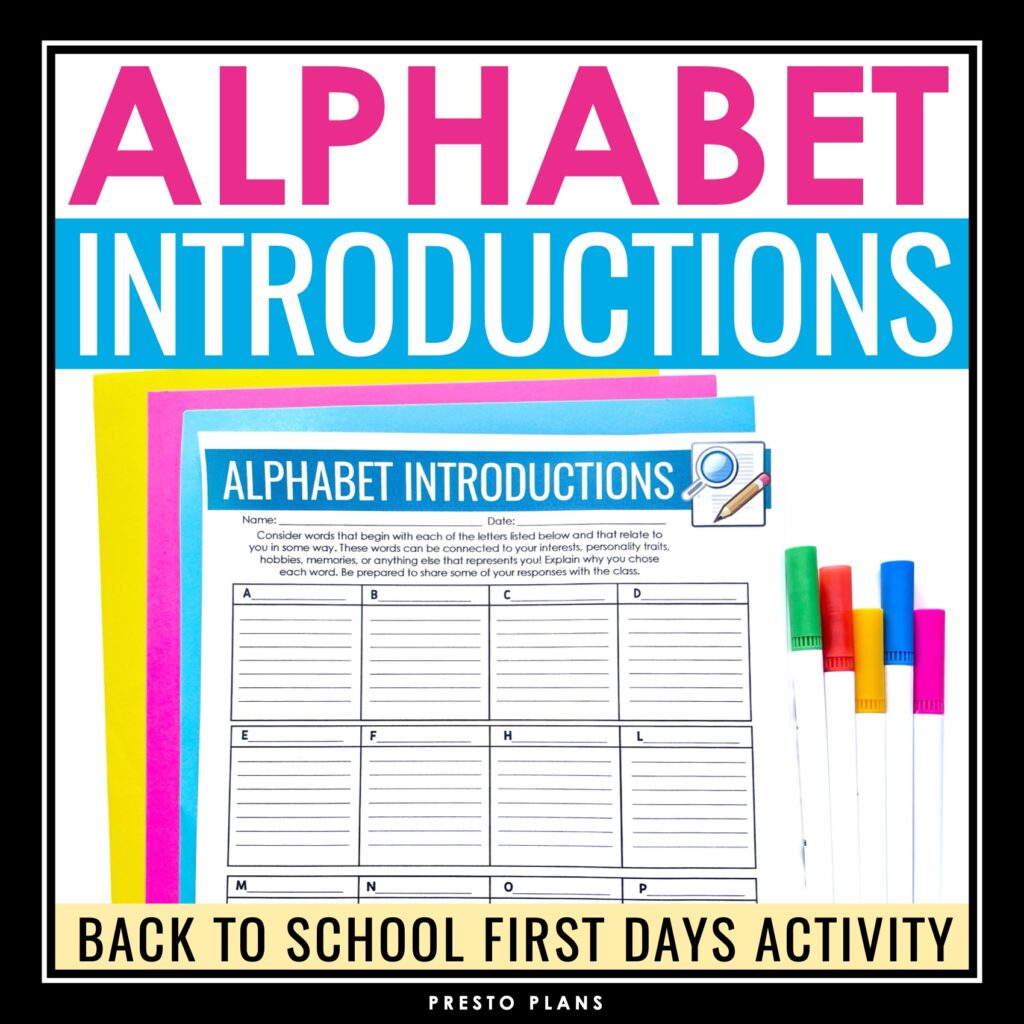 Back to School Activity - Alphabet Introduction Icebreaker First Day ...