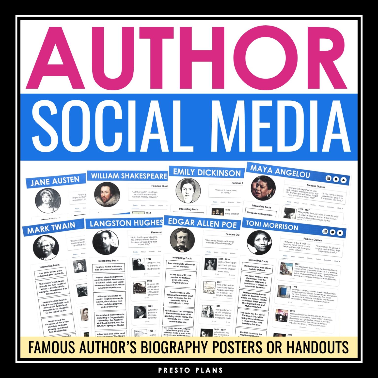 Author Biography Social Media Classroom Posters - ELA Bulletin Board ...