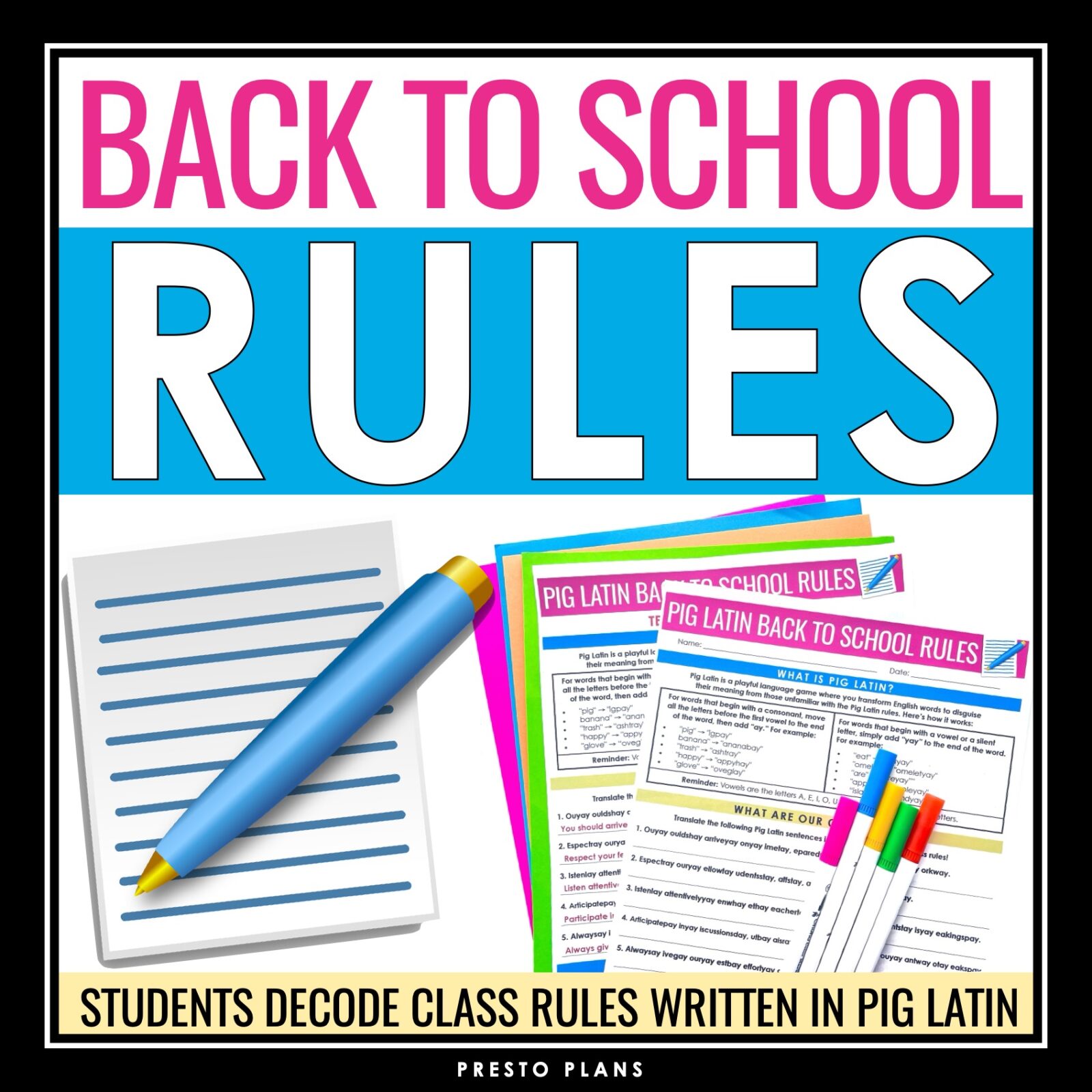 Back to School Rules Activity - Decoding Class Rules Written in Pig ...