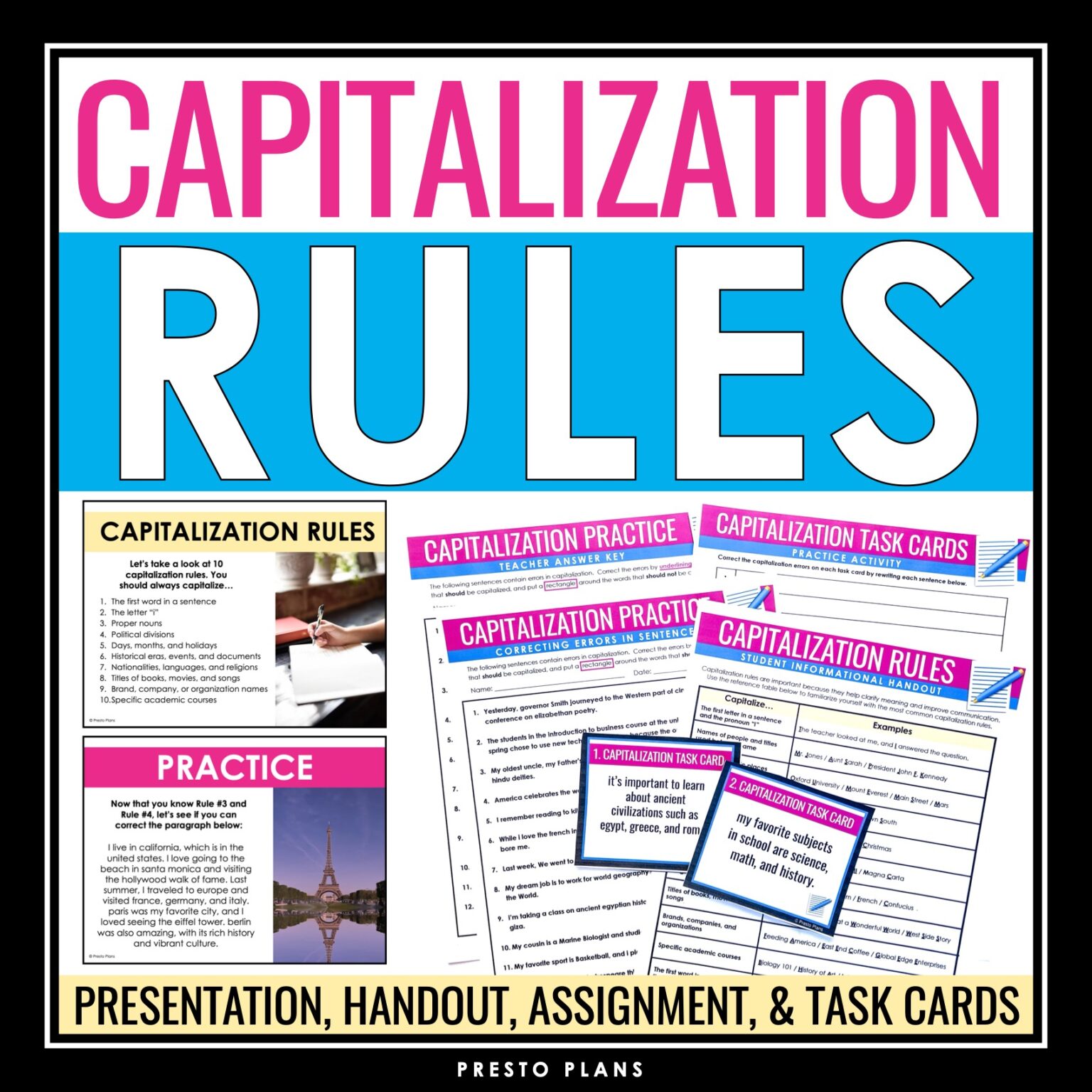 Capitalization Rules Presentation, Practice Assignments, and Task Cards ...