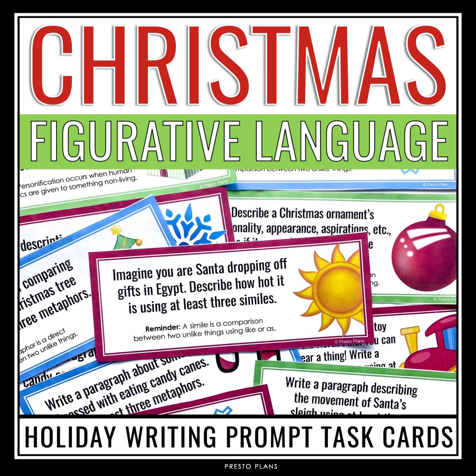 Christmas Figurative Language Writing Task Cards - Holiday Writing ...