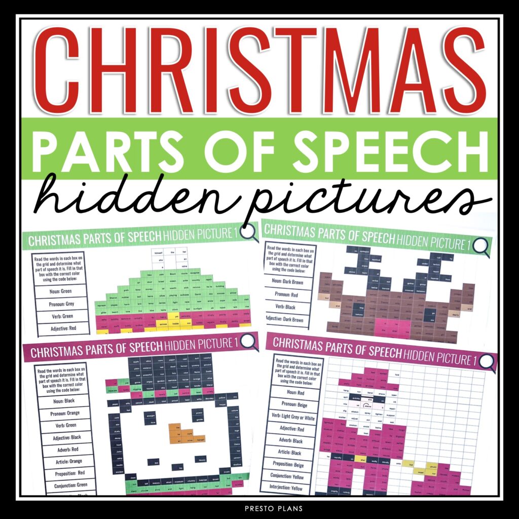 Christmas Parts of Speech Activity - Coloring Hidden Holiday Mystery ...