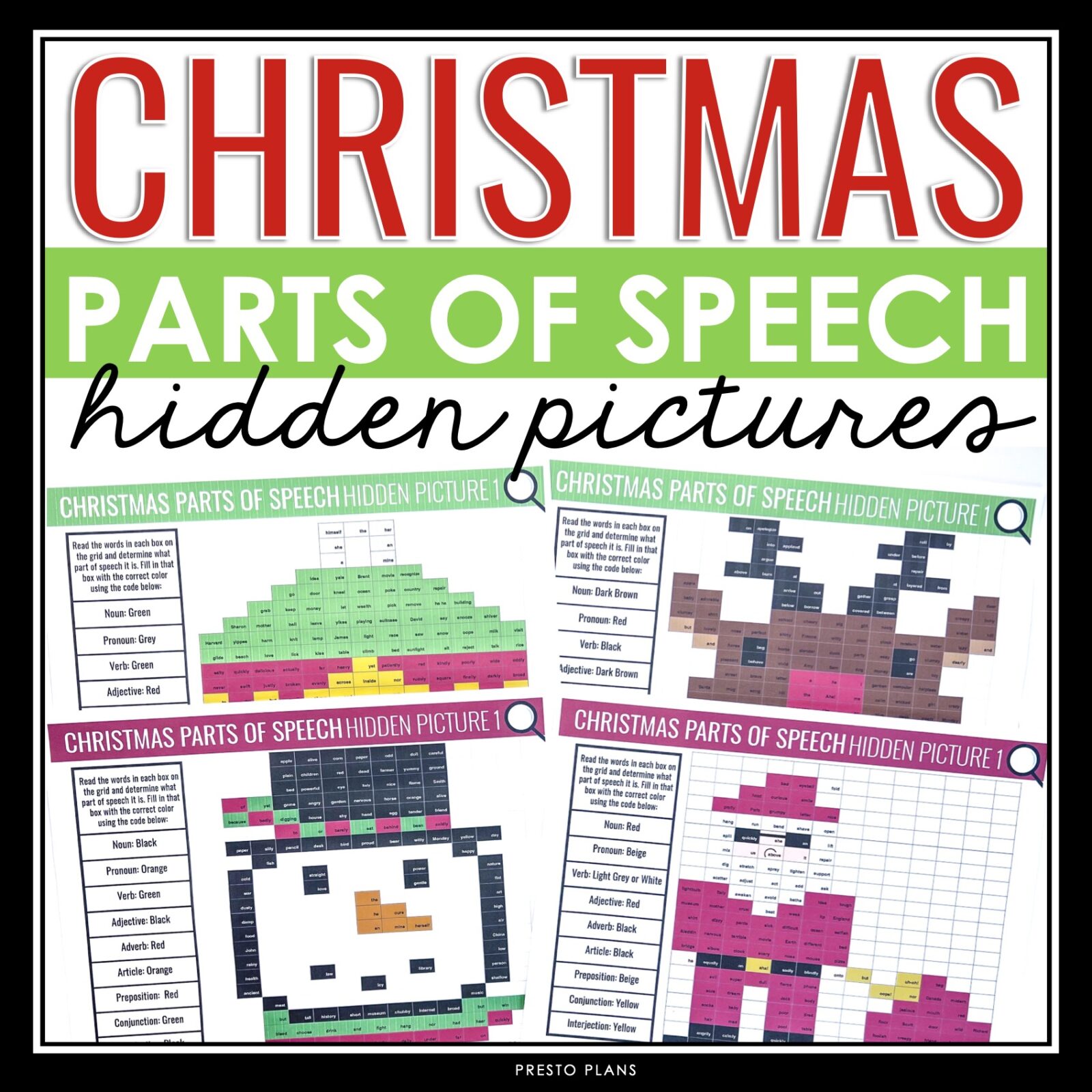 Christmas Parts of Speech Activity - Coloring Hidden Holiday Mystery ...