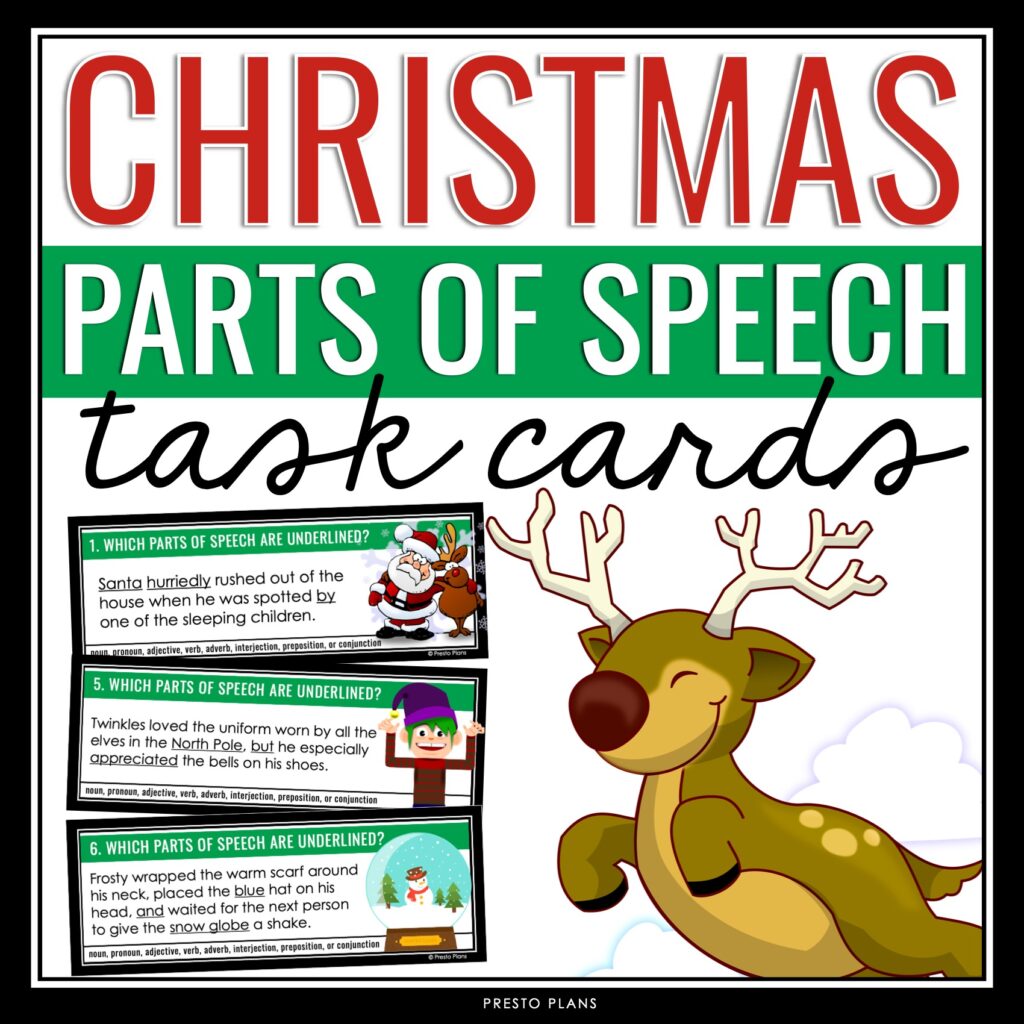 Christmas Parts of Speech Task Cards Activity - Labeling Holiday Parts ...