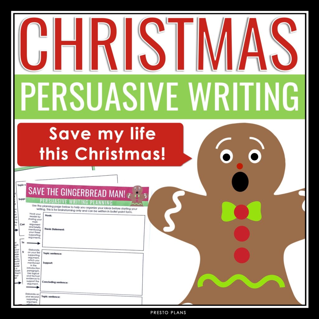 Christmas Persuasive Writing Holiday Assignment - Save the Gingerbread ...