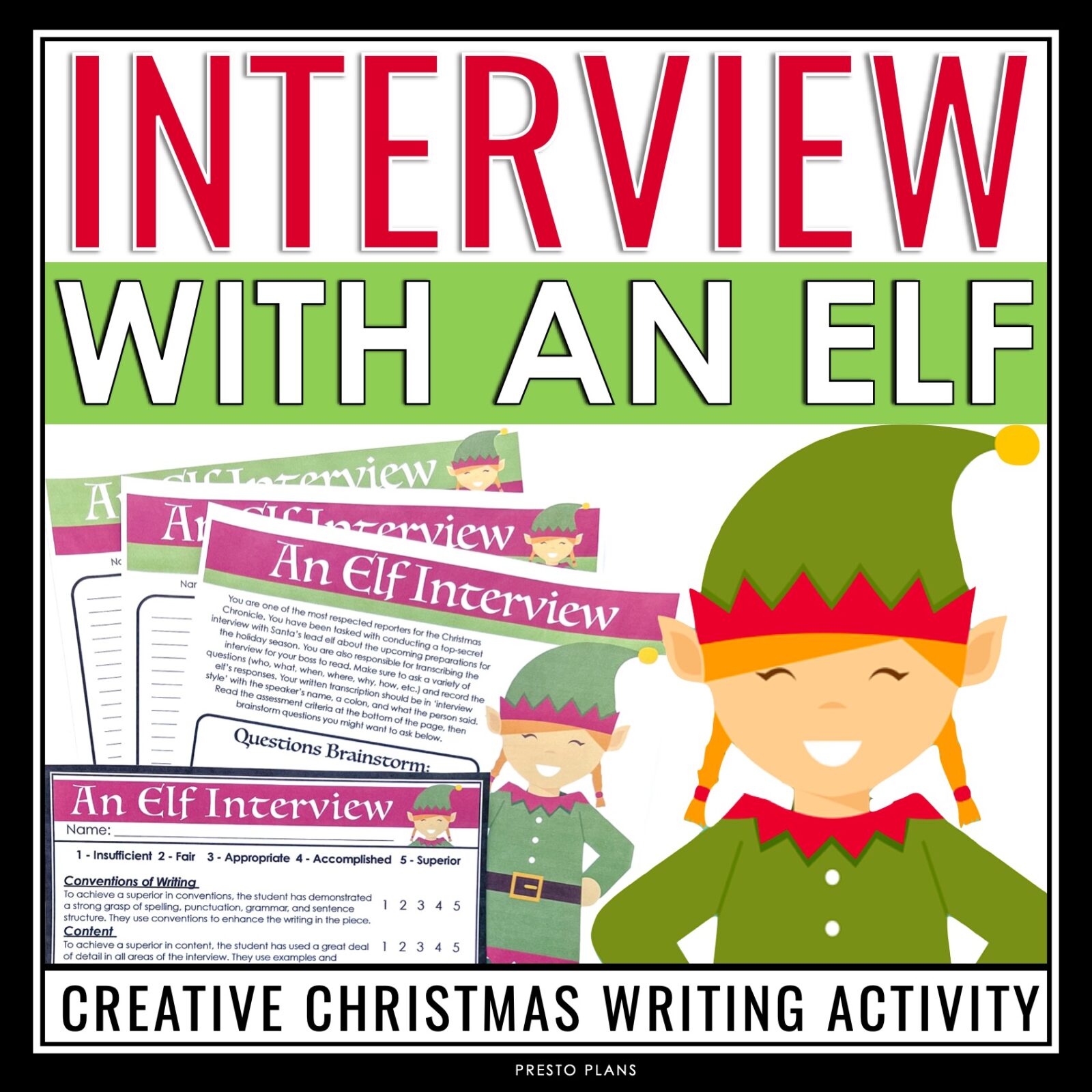 Christmas Writing Assignment - Elf Interview Holiday Winter Writing ...