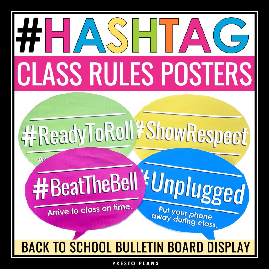 Class Rules Posters - Hashtags - Creative Back to School Bulletin Board ...