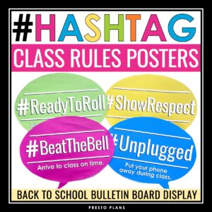 Class Rules Posters - Hashtags - Creative Back to School Bulletin Board ...