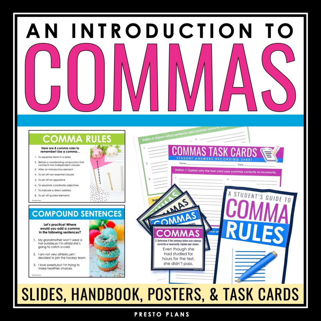 Comma Rules Introduction - Presentation, Practice Activity, Handout ...