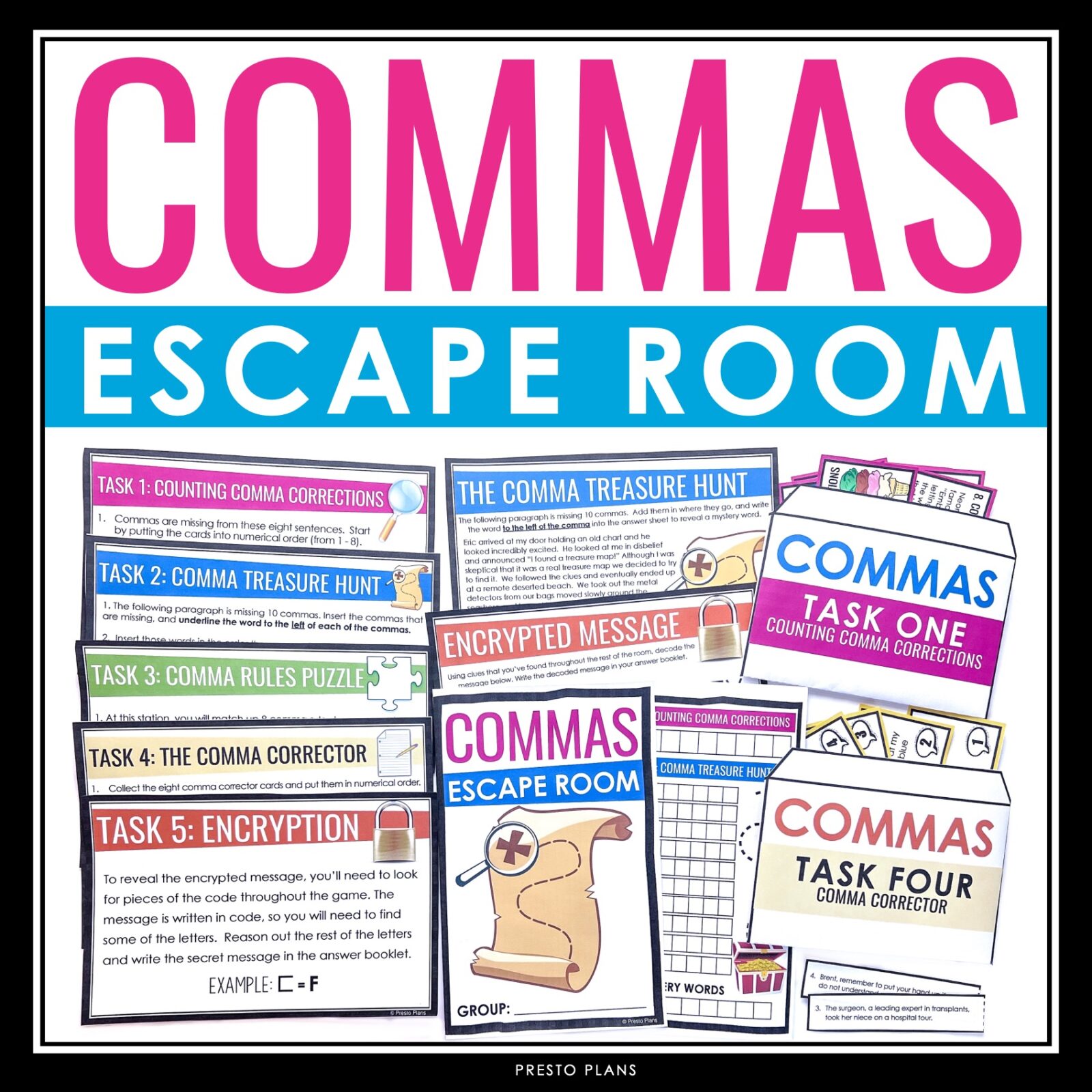 Commas Escape Room Activity - Comma Rules Breakout Review Classroom ...