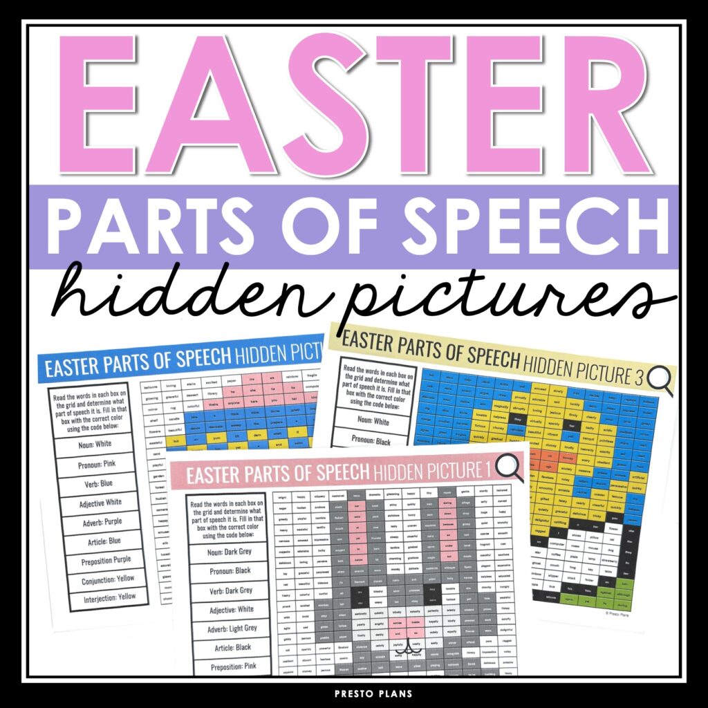 Easter Parts of Speech Activity - Coloring Hidden Mystery Pictures ...