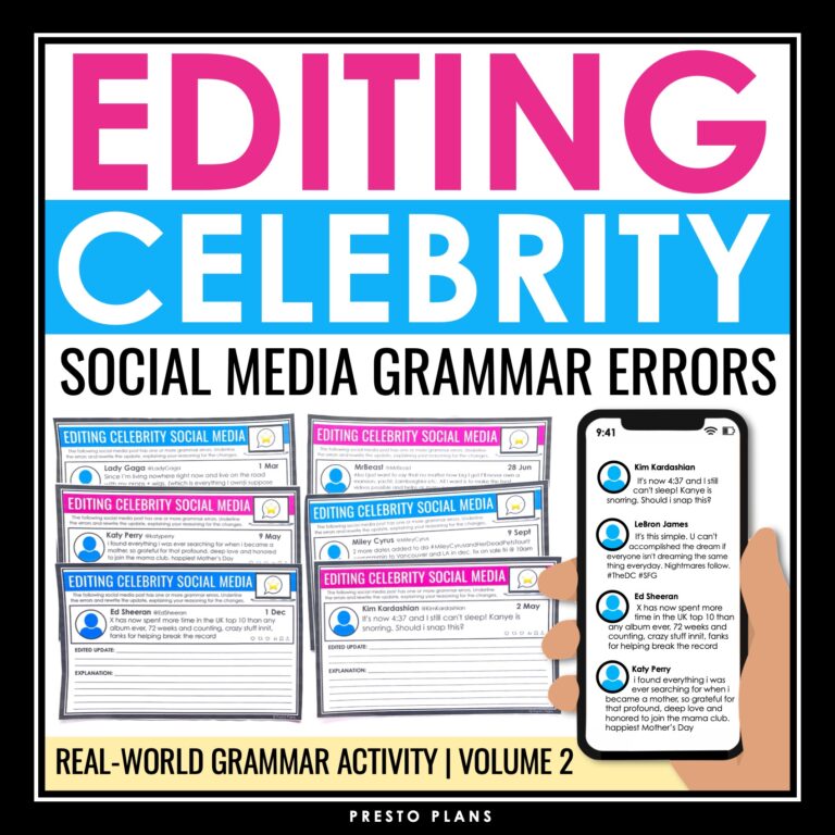 Grammar Activity - Editing Celebrity Social Media Errors Assignments ...