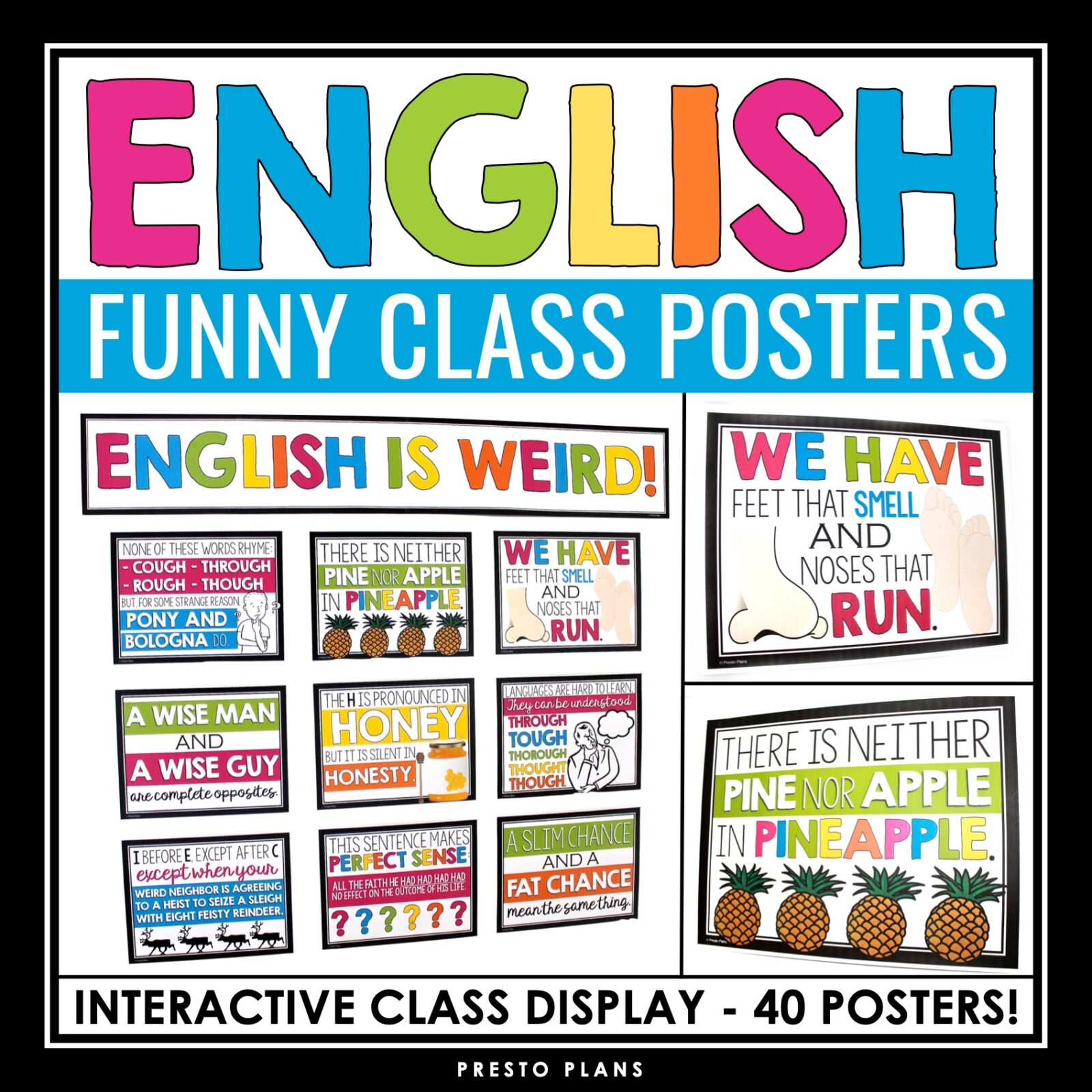 English Posters Classroom Bulletin Board Decor - 40 English is Weird ...