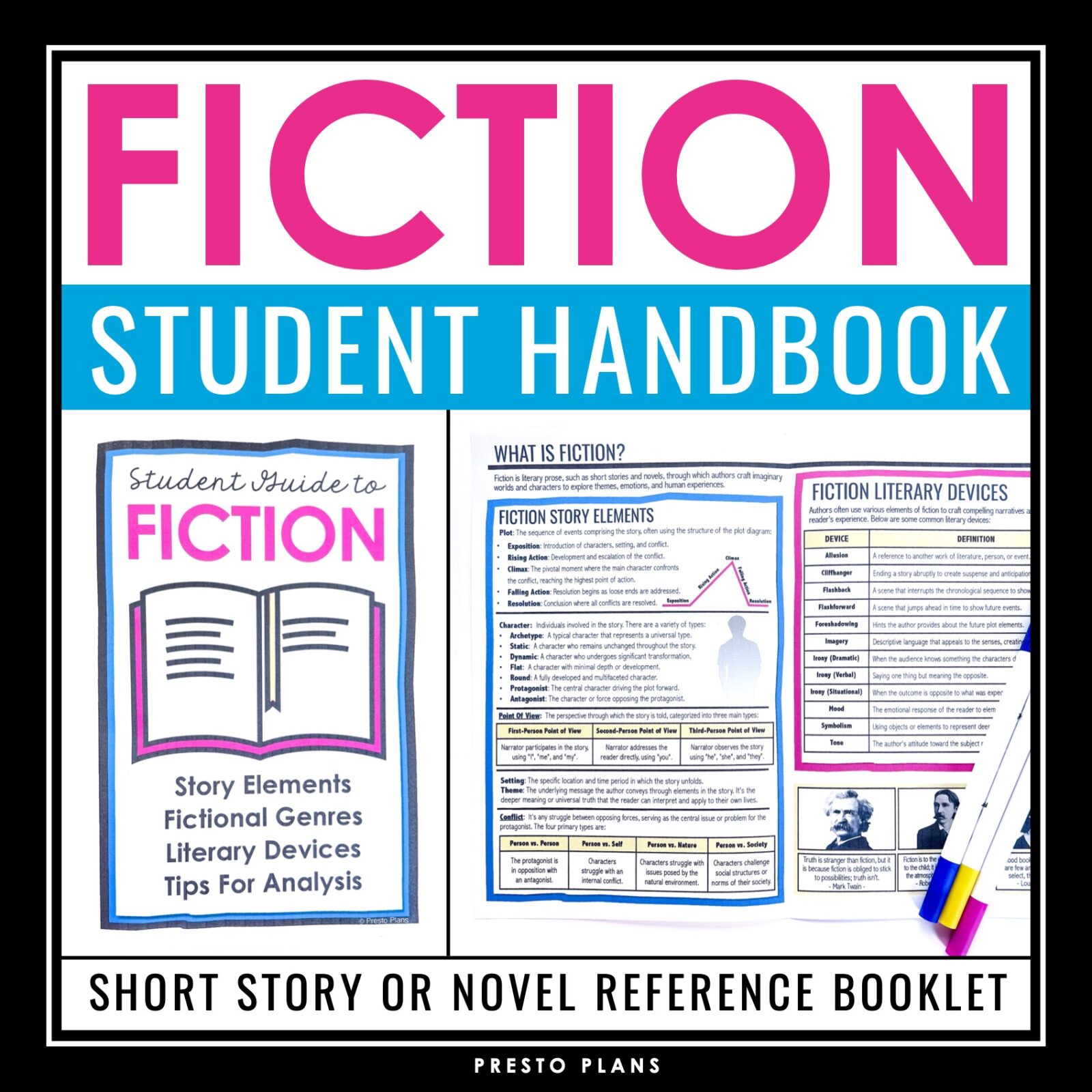 Fiction Introduction Booklet - Novel & Short Story Elements Student ...