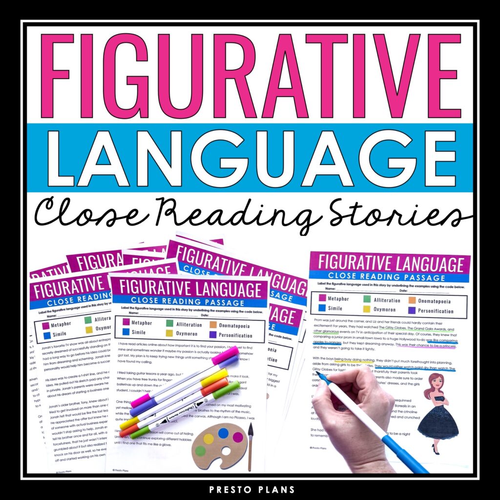 Figurative Language Close Reading Stories Assignments Literary Devices ...