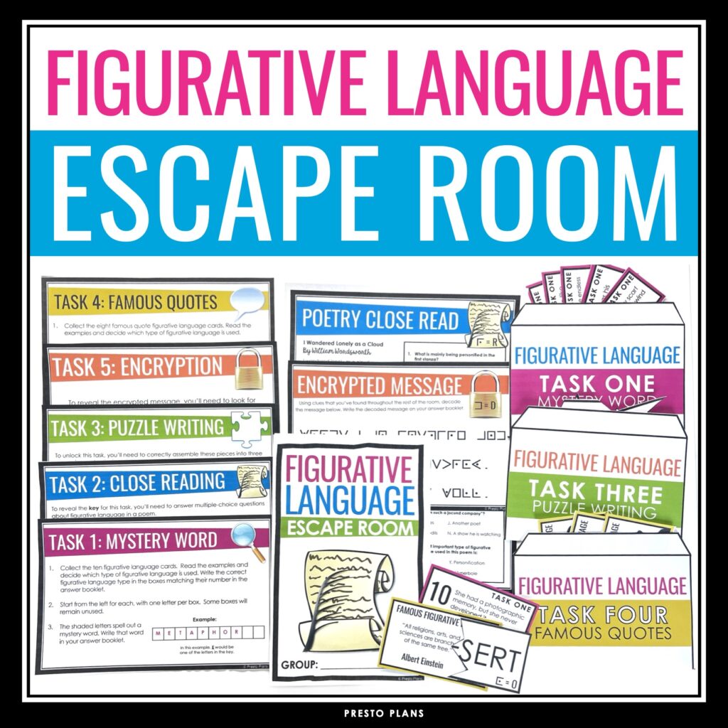 Figurative Language Escape Room Activity - Literary Devices Breakout ...