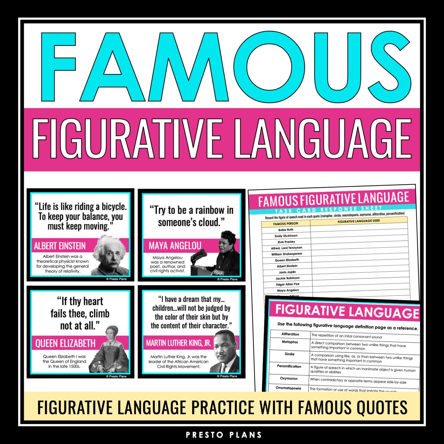 Figurative Language Activity - Famous Quotes Task Cards Labeling ...