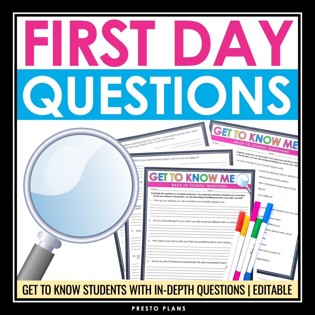 First Day of School Questions to Get to Know Students - Back to School ...