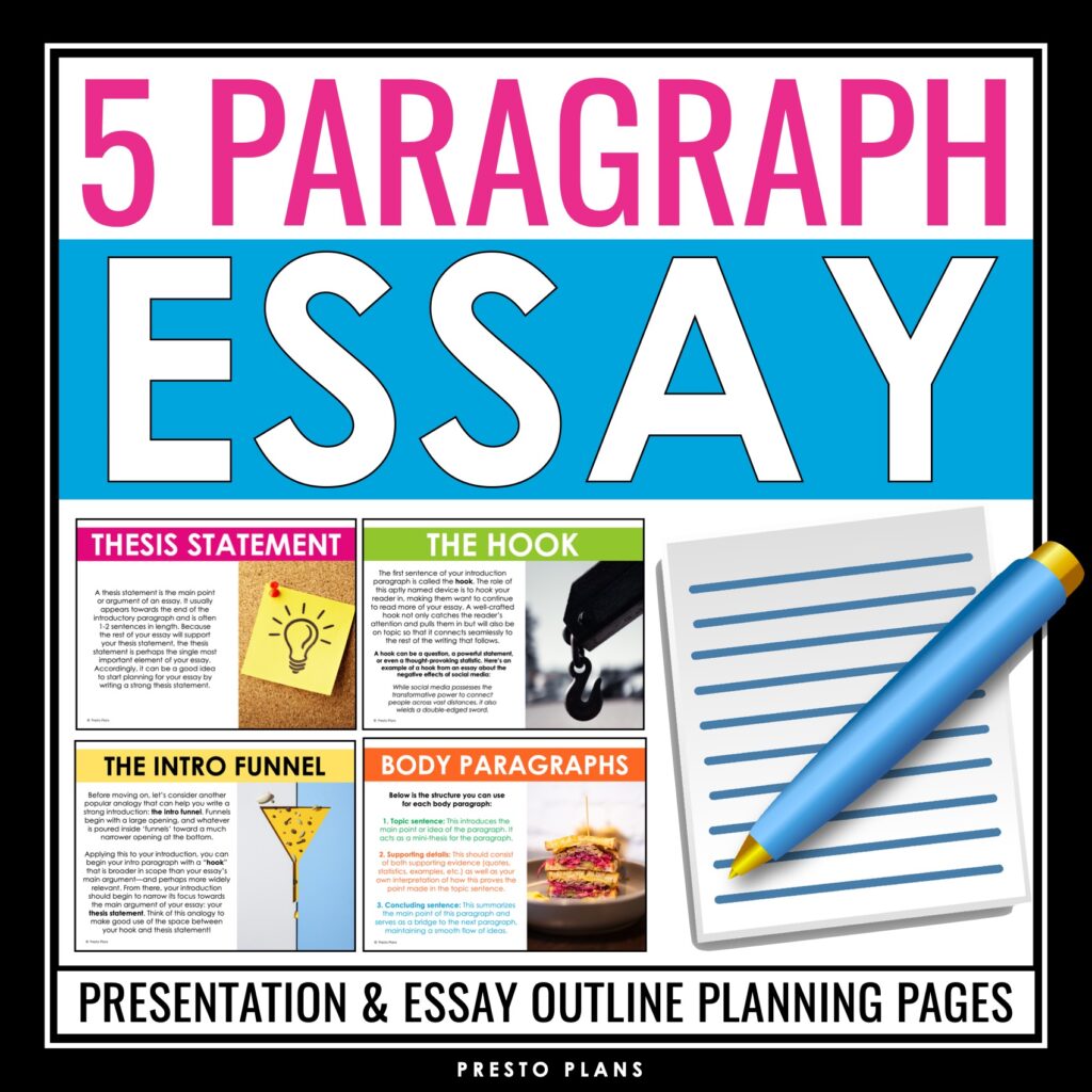 5 Paragraph Essay Writing Presentation and Essay Graphic Organizers and ...