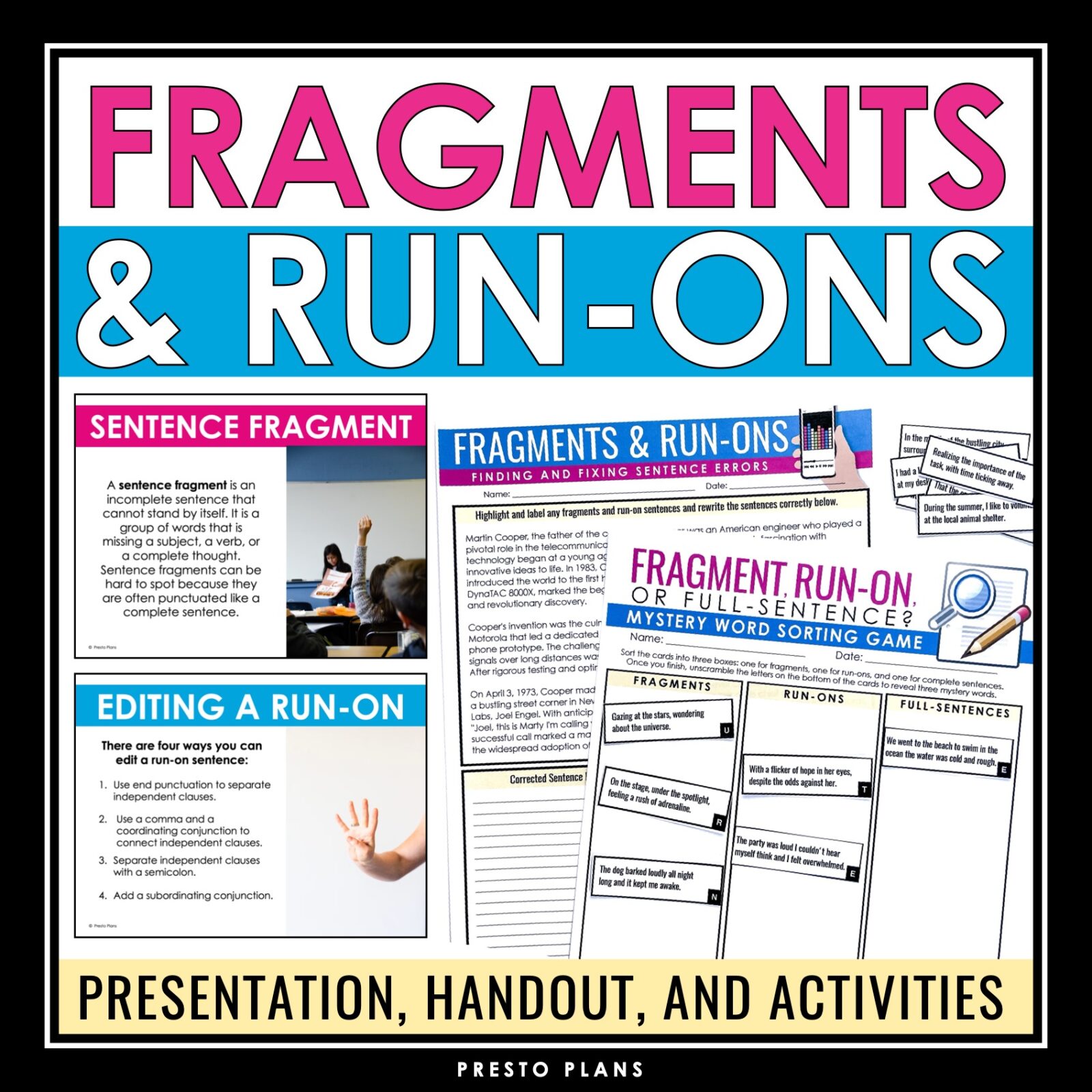 Fragments and Run-On Sentences Lesson - Grammar Presentation and ...