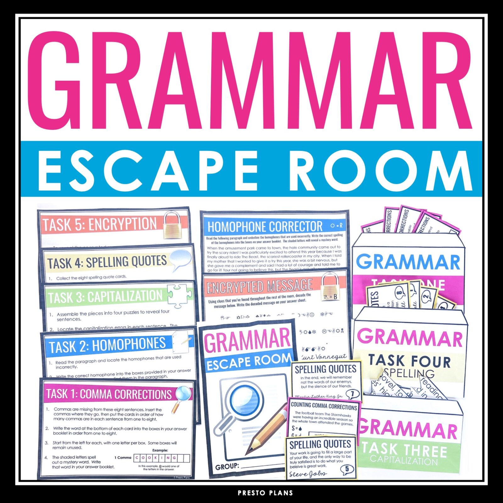 Grammar Escape Room Activity - Commas, Spelling, Homophones ...