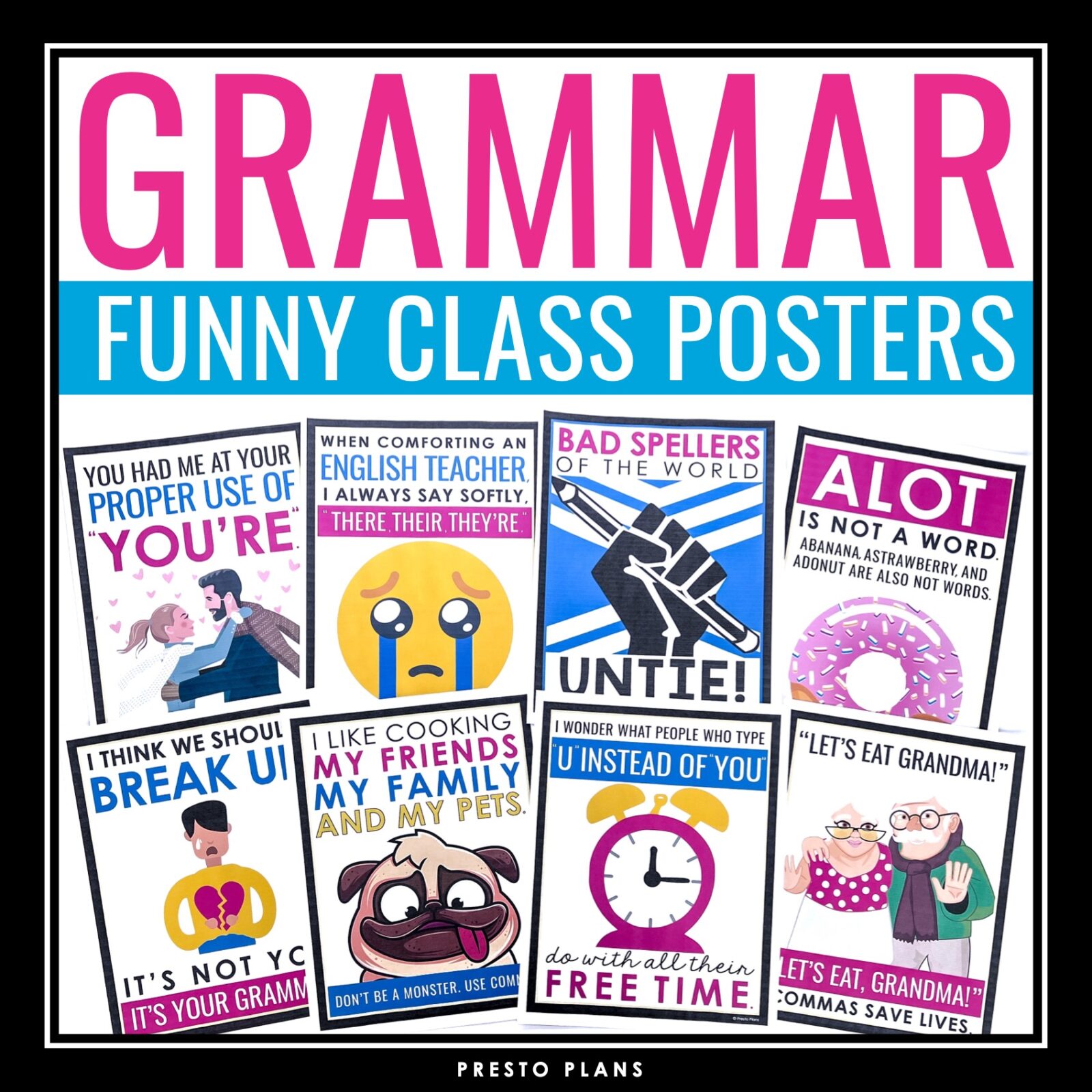 Grammar Posters Classroom Bulletin Board Decor - 20 Funny Grammar ...