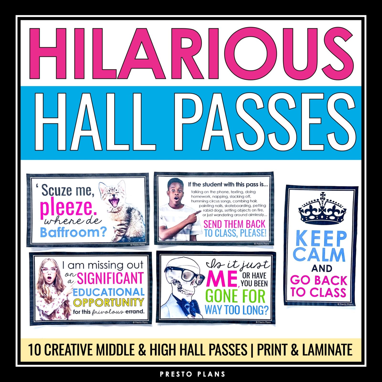 Hall Passes - Funny Back to School Bathroom Passes - Sign Out Tool ...