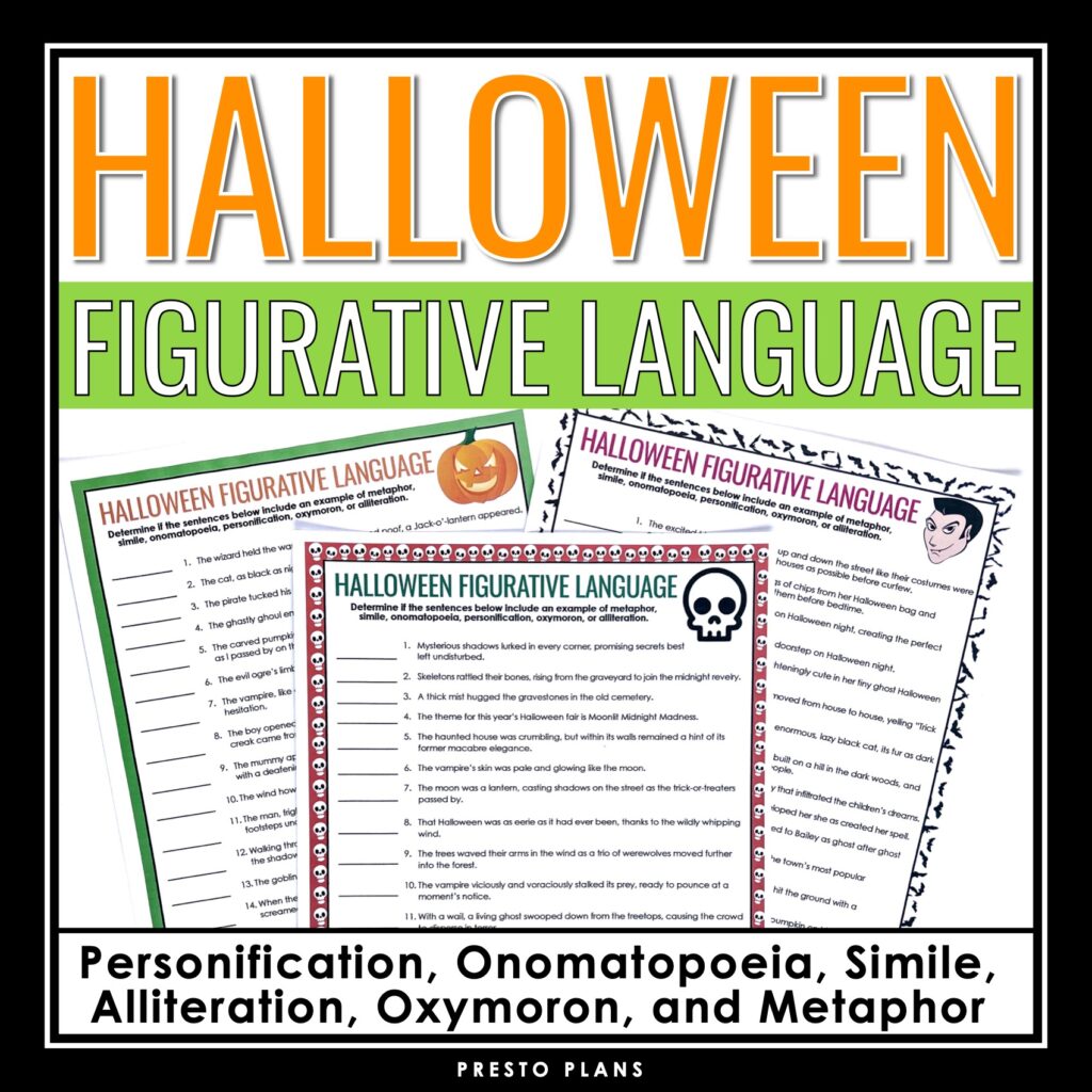 Halloween Figurative Language Assignment - Literary Devices Activity ...