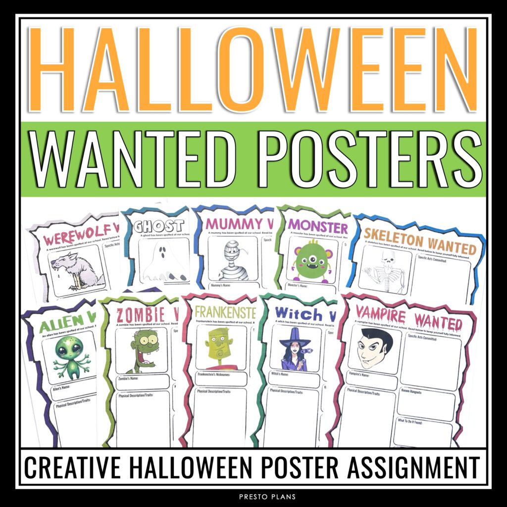 Halloween Writing Assignments - Wanted Poster for Halloween Characters ...