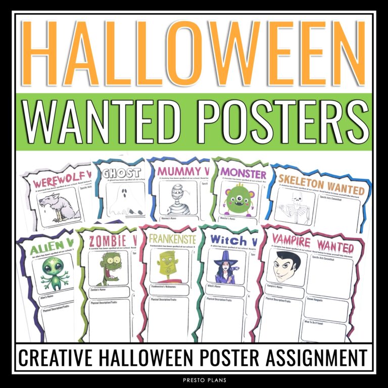 Halloween Writing Assignments - Wanted Poster for Halloween Characters ...