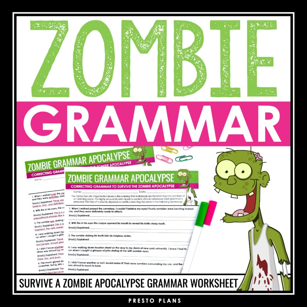 Halloween Grammar Worksheet Assignment - Grammar Editing Activity ...