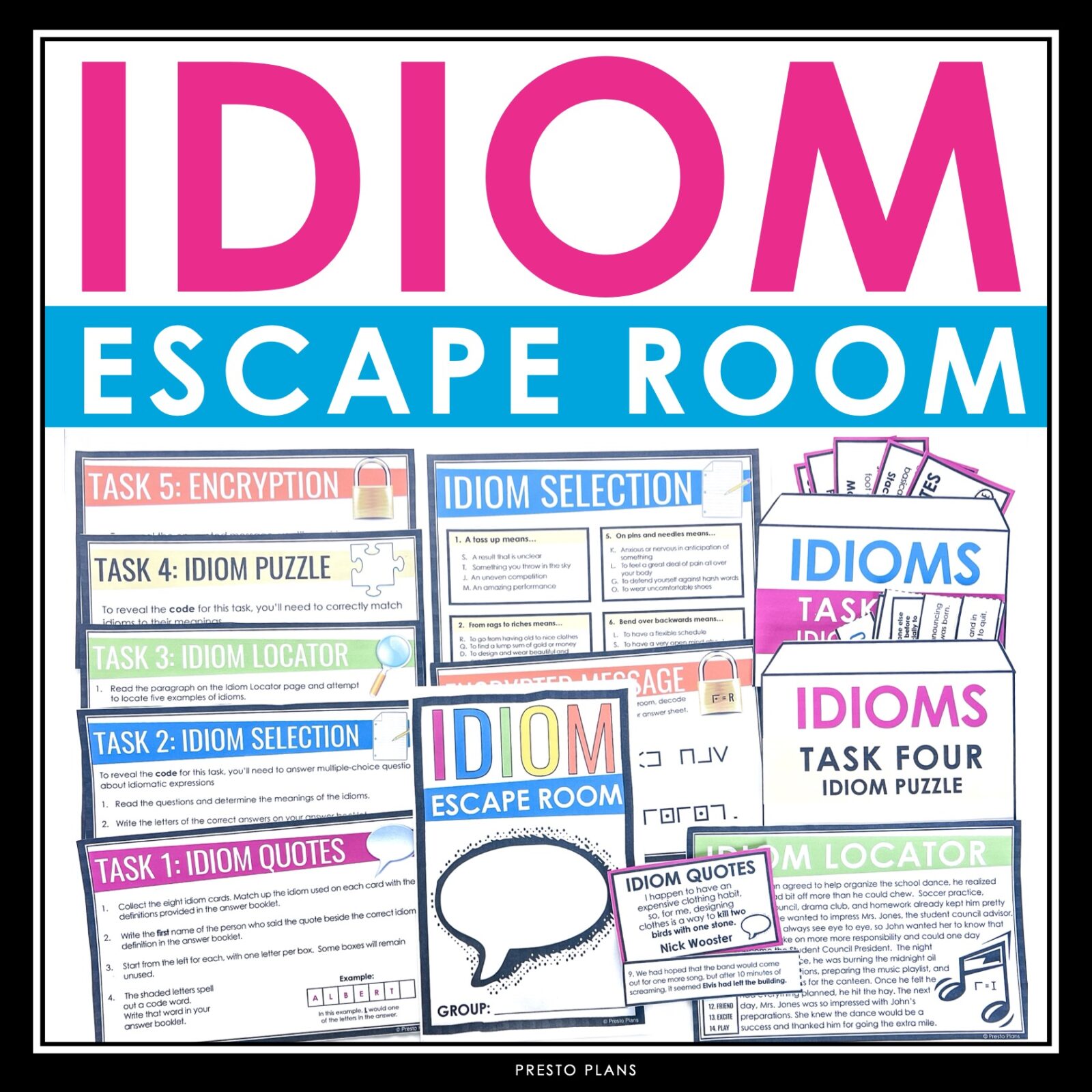 Idiom Escape Room Activity - Idiomatic Expressions Breakout Stations ...