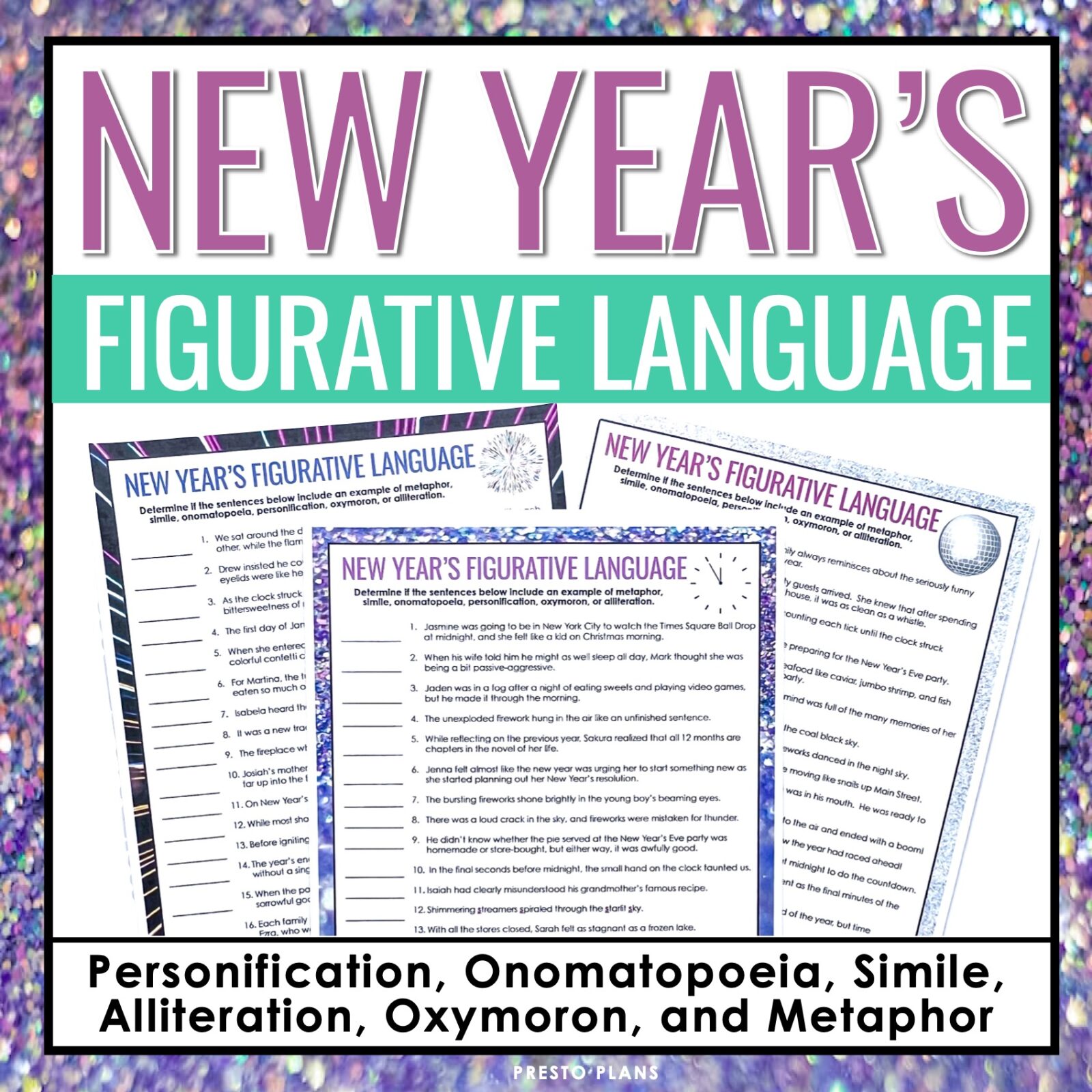 New Year's Figurative Language Assignments - Literary Devices Holiday ...