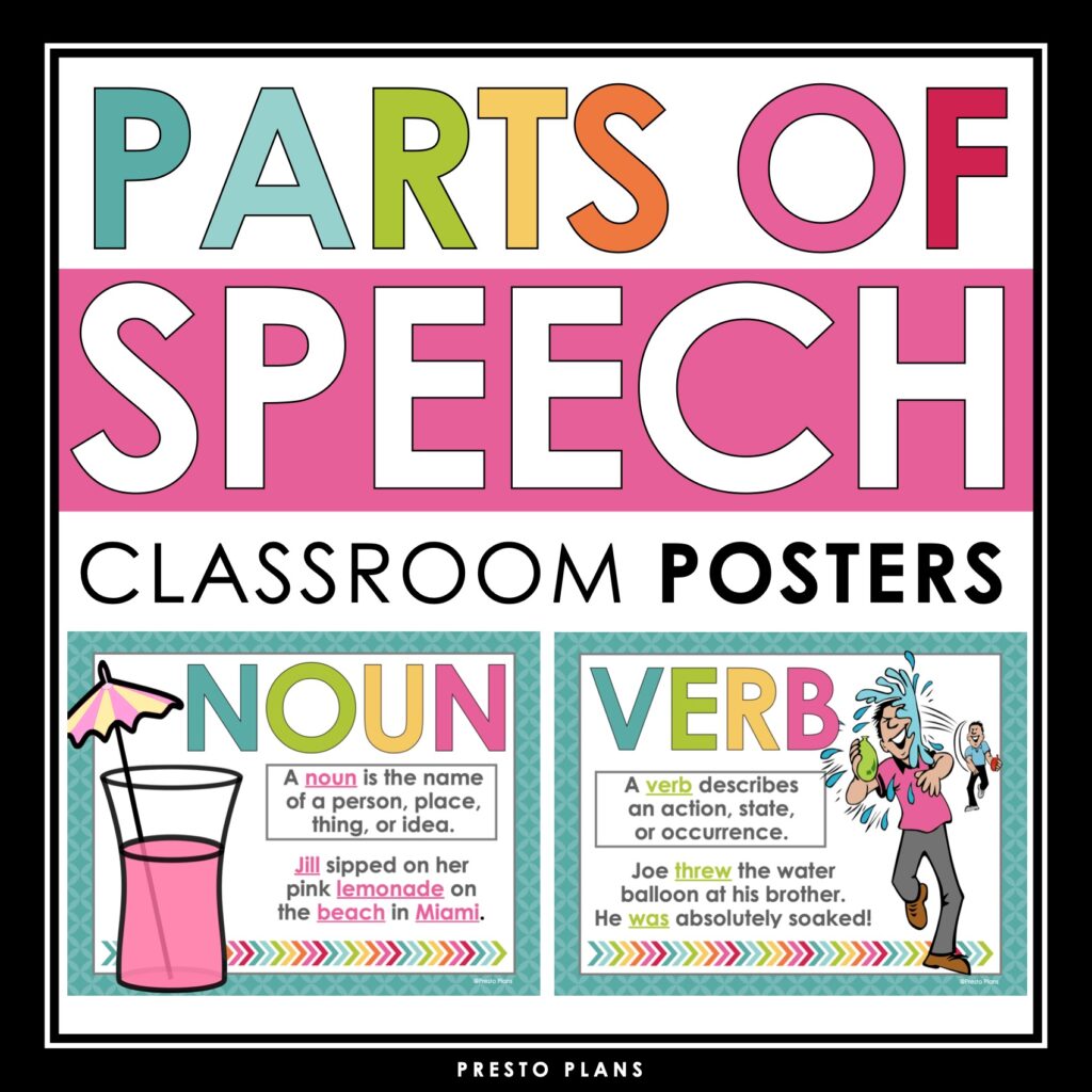 Parts of Speech Posters - Classroom Bulletin Board Grammar Decor ...