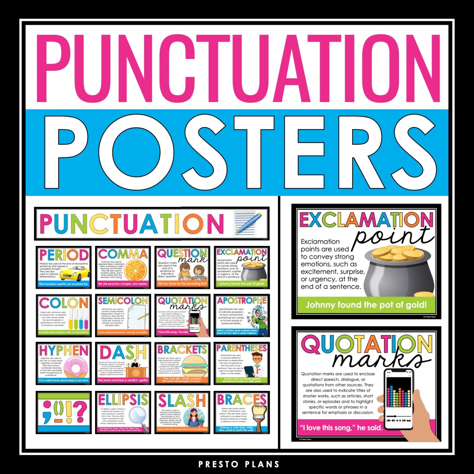 Punctuation Posters - Grammar Bulletin Board Display - ELA Classroom ...