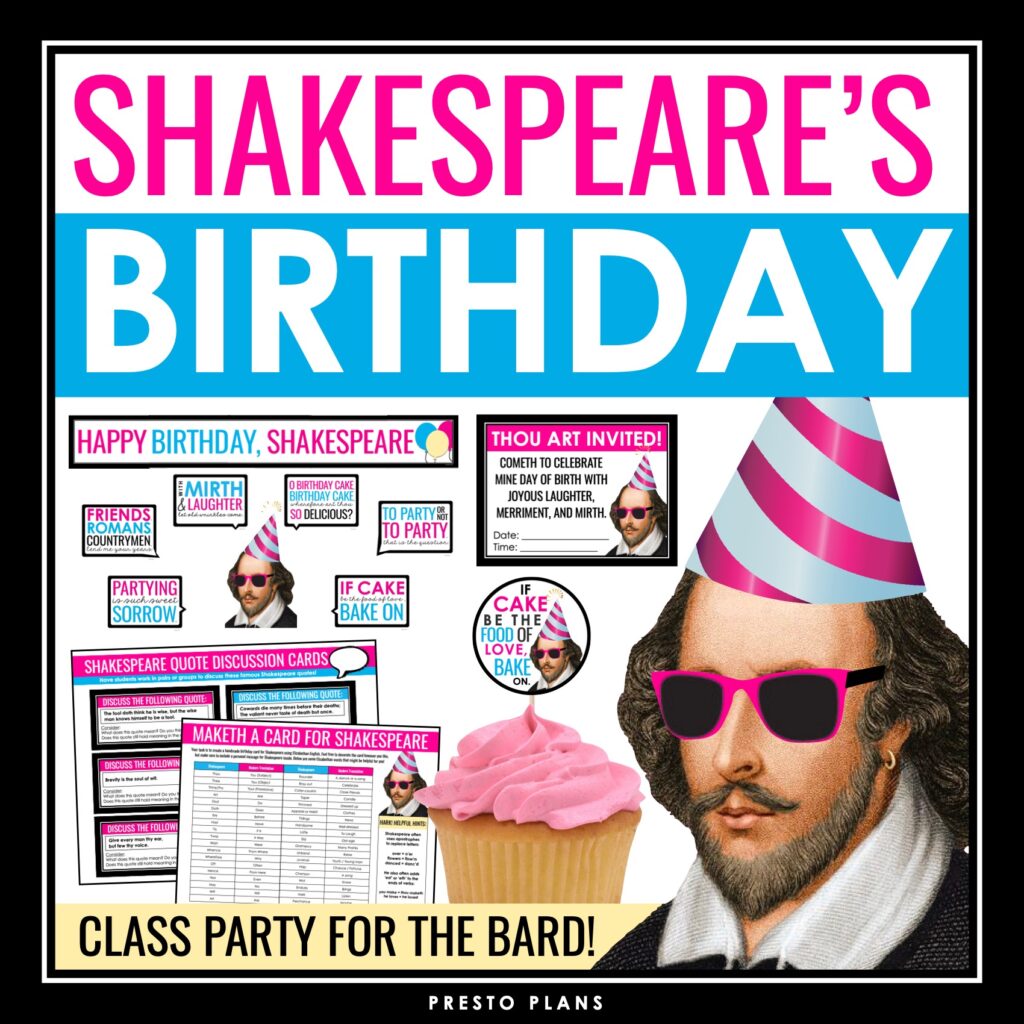 Shakespeare Birthday Party - Classroom Decor, Posters, Activities, and ...