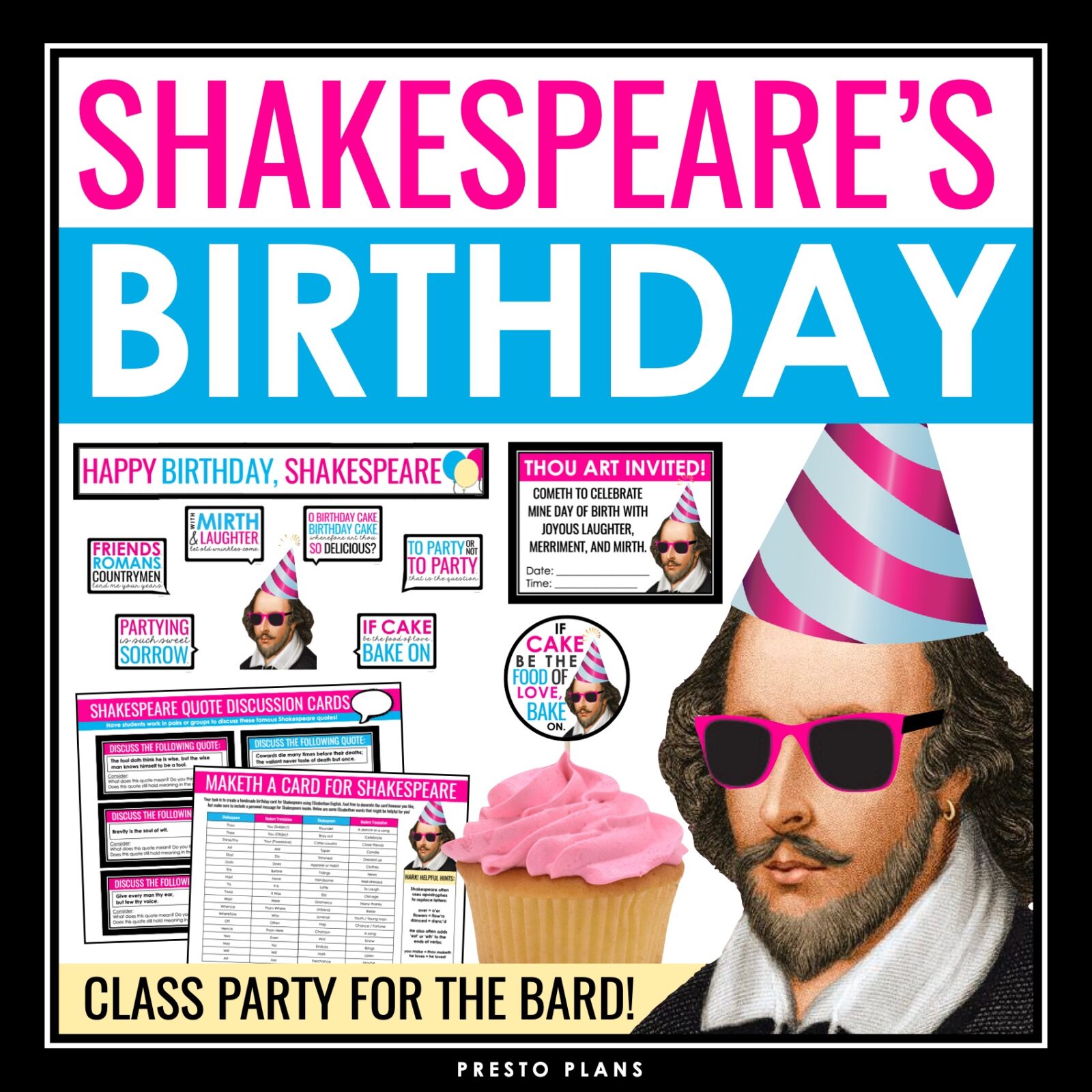 Shakespeare Birthday Party - Classroom Decor, Posters, Activities, and ...