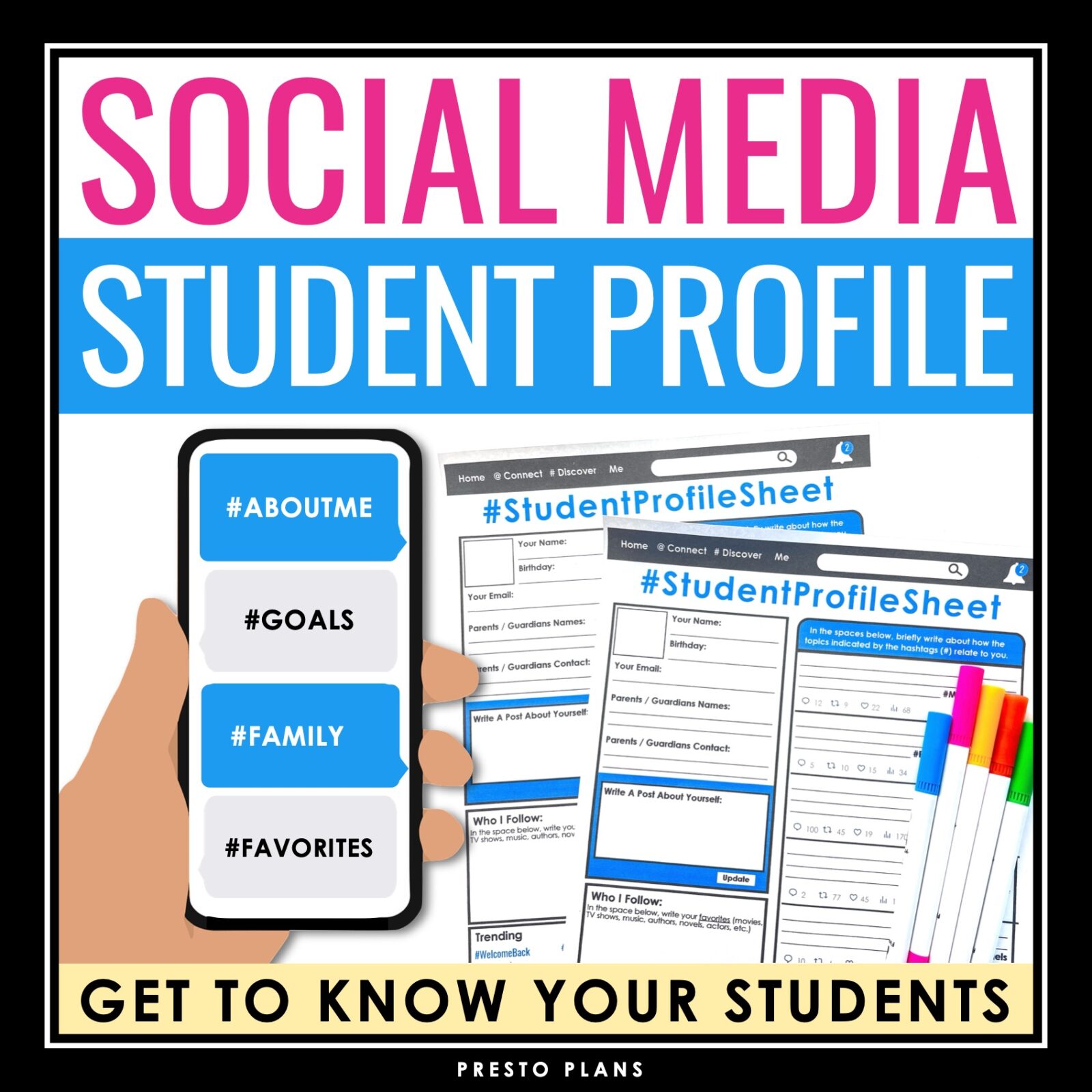 Back to School Student Profile - First Day Questionnaire - Social Media ...