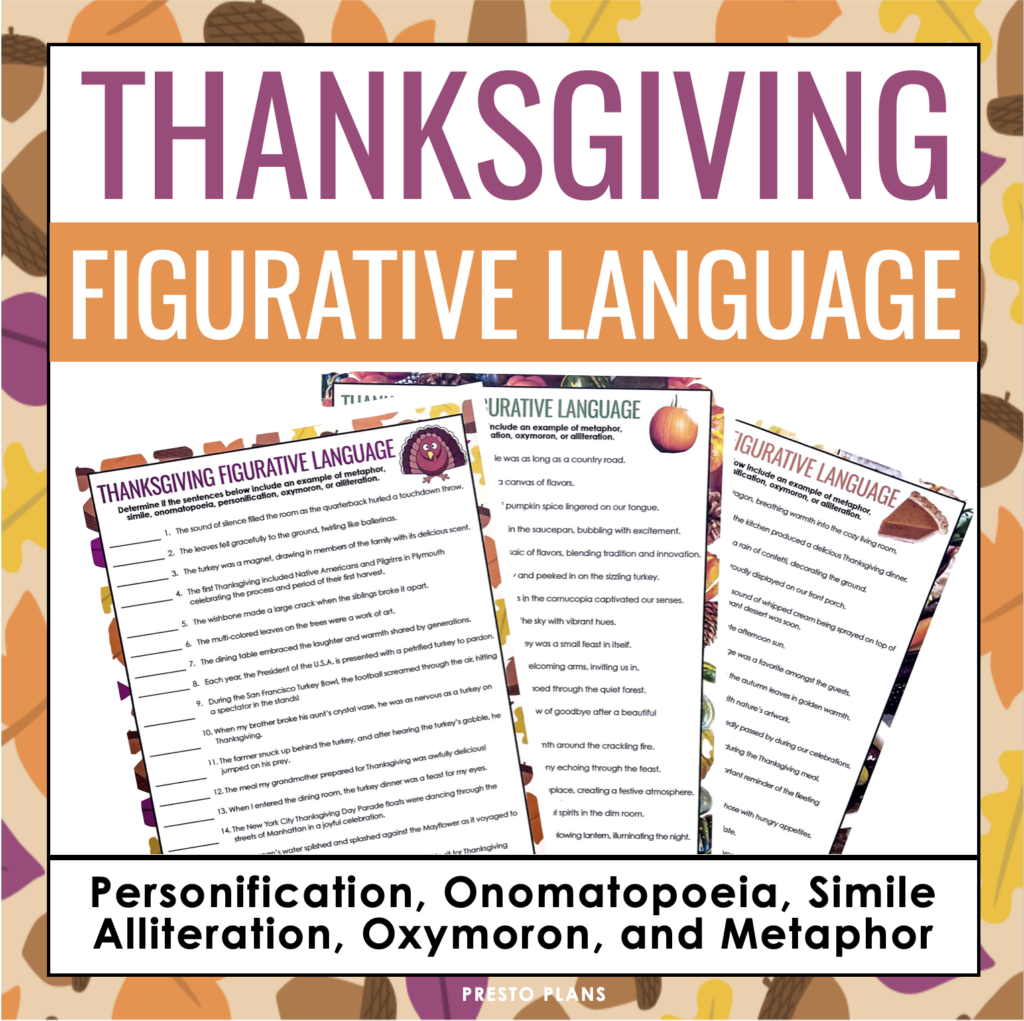 Thanksgiving Figurative Language Assignments - Literary Devices ...