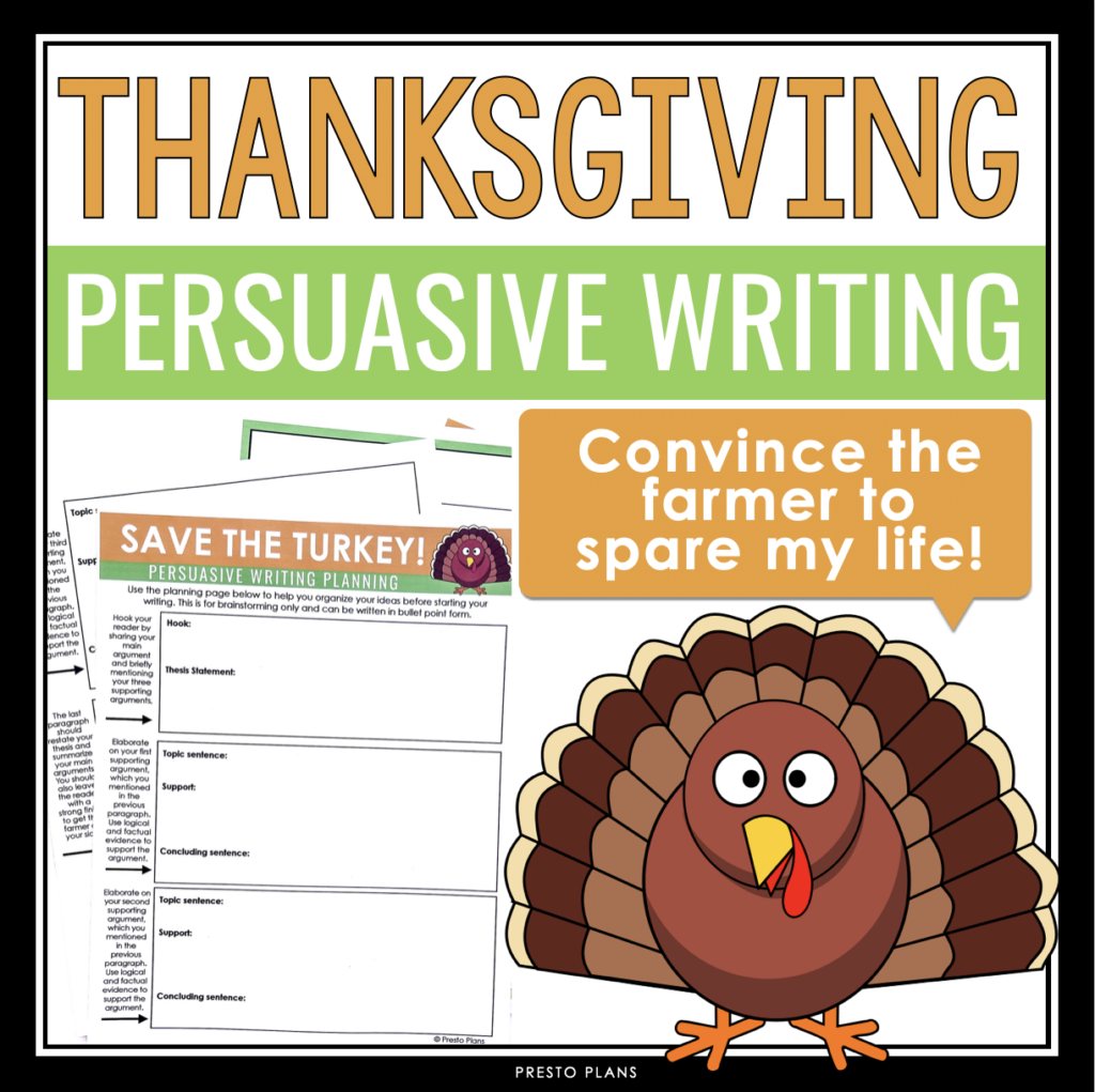 Thanksgiving Persuasive Writing Assignment - Turkey Writes a Letter to ...