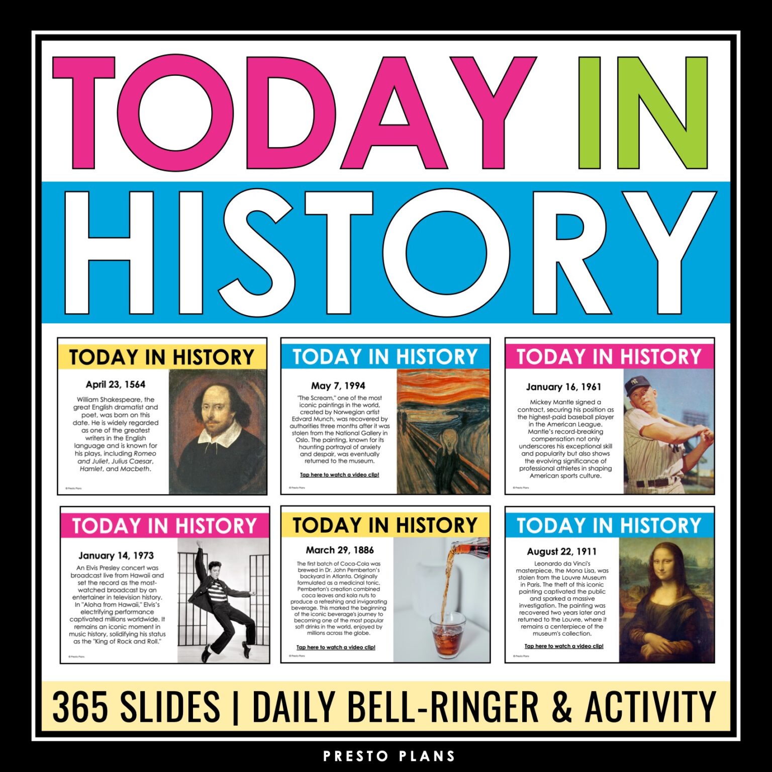 History Bell Ringers - Today in History Daily Warm Up Slides for Social ...