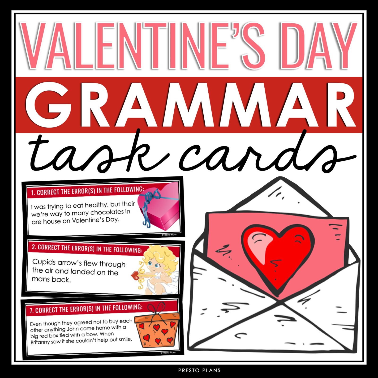 Valentine's Day Grammar Activity - Editing Grammar Errors Holiday Task ...