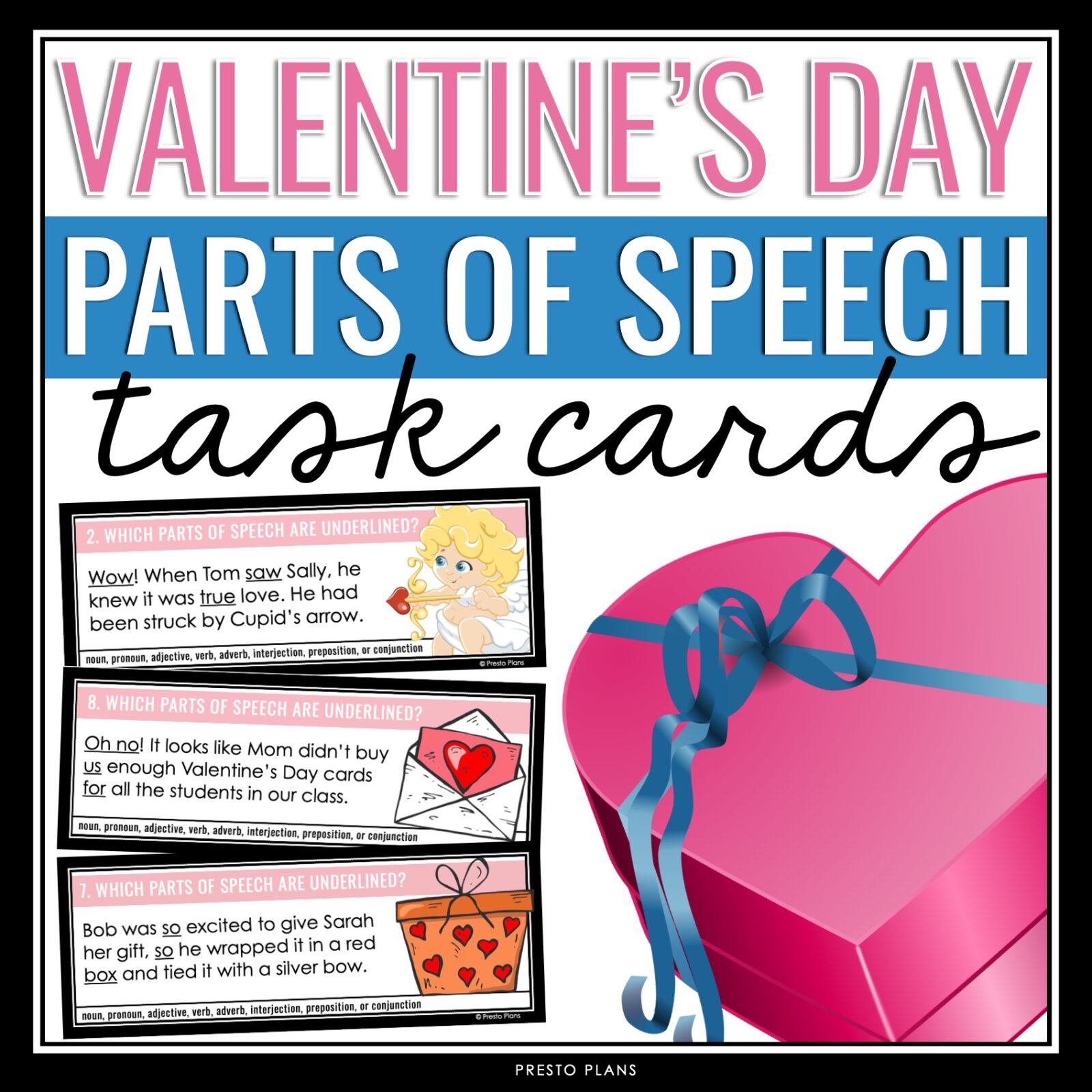 Valentine's Day Parts of Speech Task Cards Activity - Labeling Parts of ...