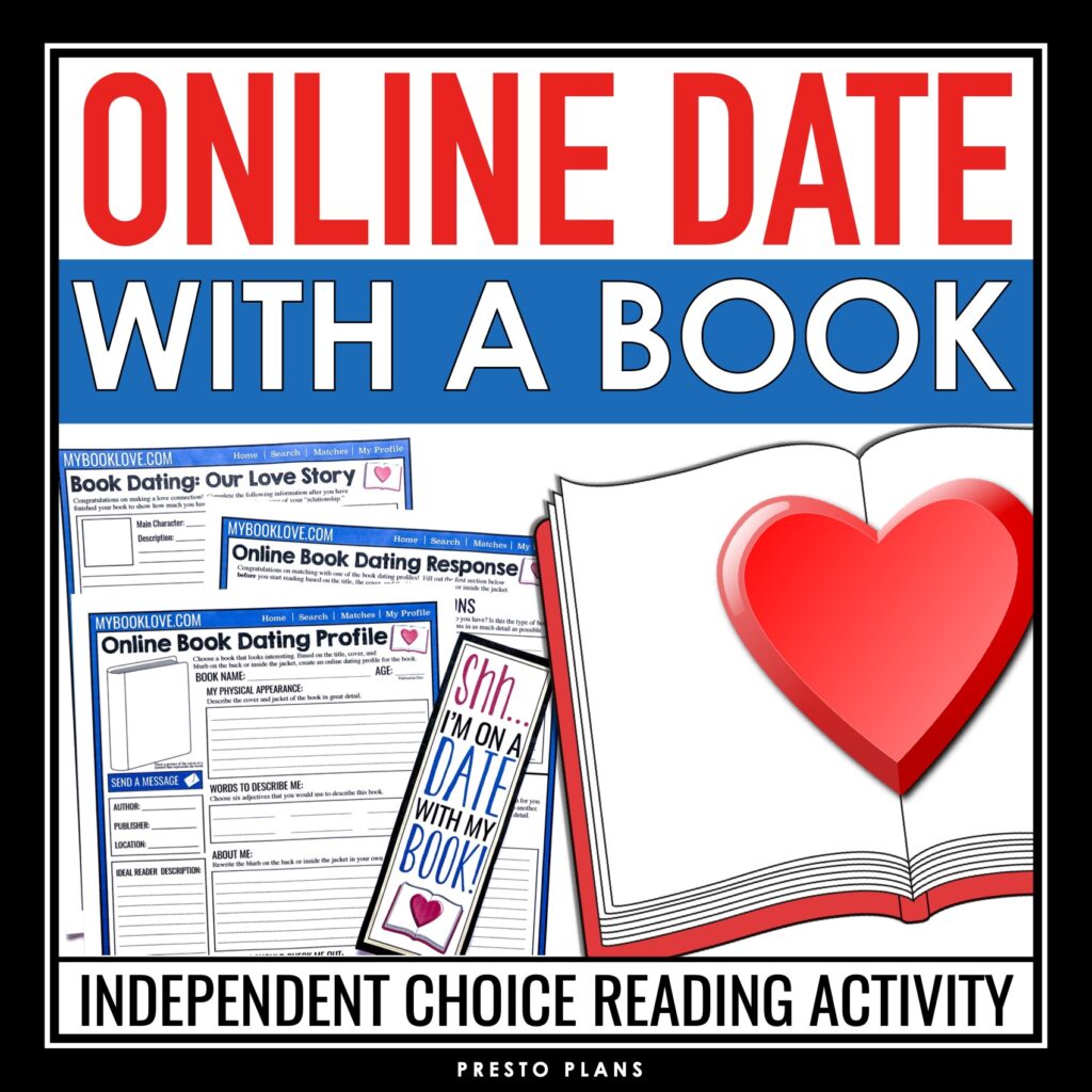 Valentine's Day Reading Activity - Online Date With a Book Novel Choice ...