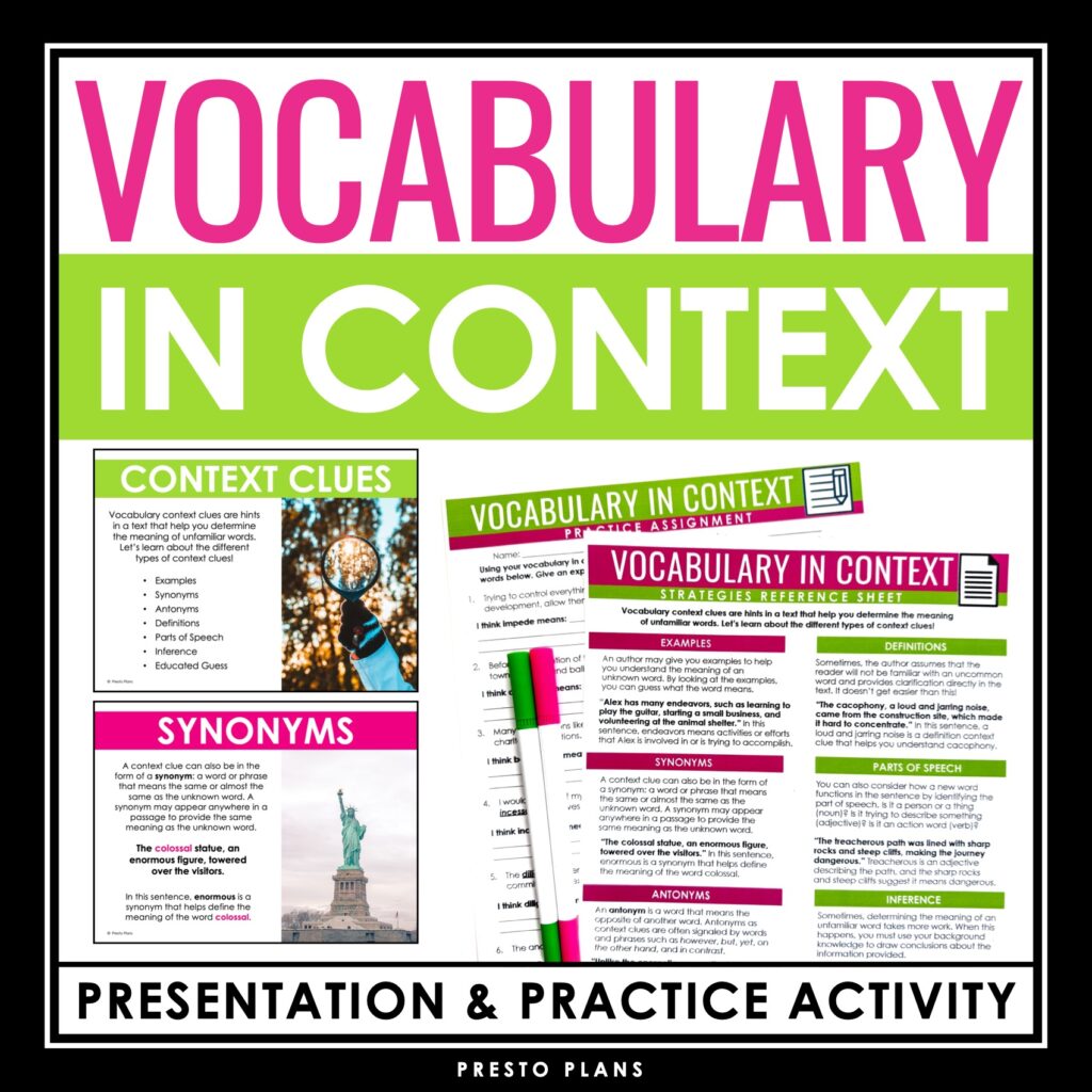 Vocabulary in Context Presentation and Assignment - Using Context Clues ...