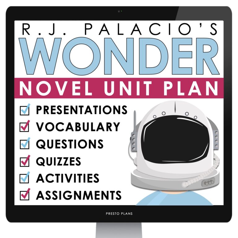 Wonder Unit Plan - R.J. Palacio Novel Study Reading Unit - Digital ...