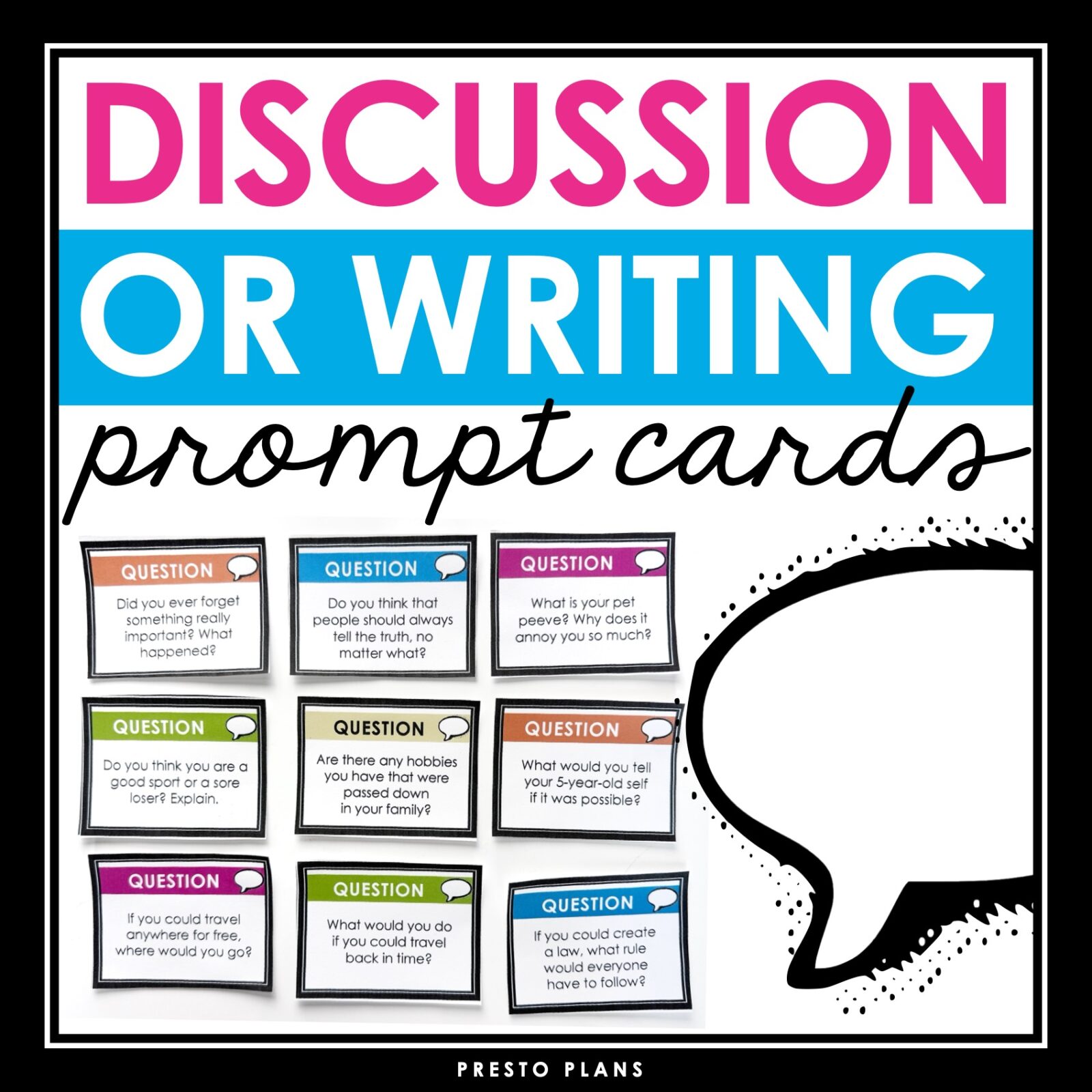 Writing Prompts or Discussion Prompts Cards - Journal or Opinion ...
